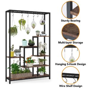 Tribesigns 5-Tier Tall Indoor Plant Stand, 70.9 inches Large Metal Plant Shelf with 6PC S Hanging Hooks, Multi-Purpose Flower Bonsai Pots Display Rack for Indoor, Garden, Balcony, Living Room