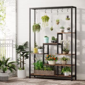 Tribesigns 5-Tier Tall Indoor Plant Stand, 70.9 inches Large Metal Plant Shelf with 6PC S Hanging Hooks, Multi-Purpose Flower Bonsai Pots Display Rack for Indoor, Garden, Balcony, Living Room