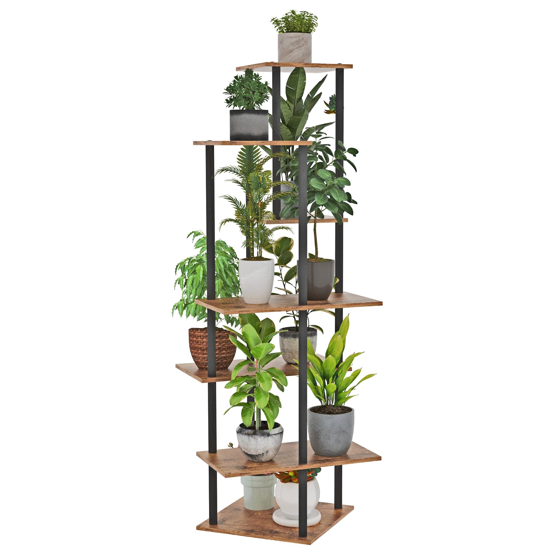 JEPRECO 53" Tall Plant Stand Indoor, 7-Tier Modern Plant Shelf, Corner Flower Pot Holder Organizer for Living Room Balcony Patio Garden, Rustic Brown