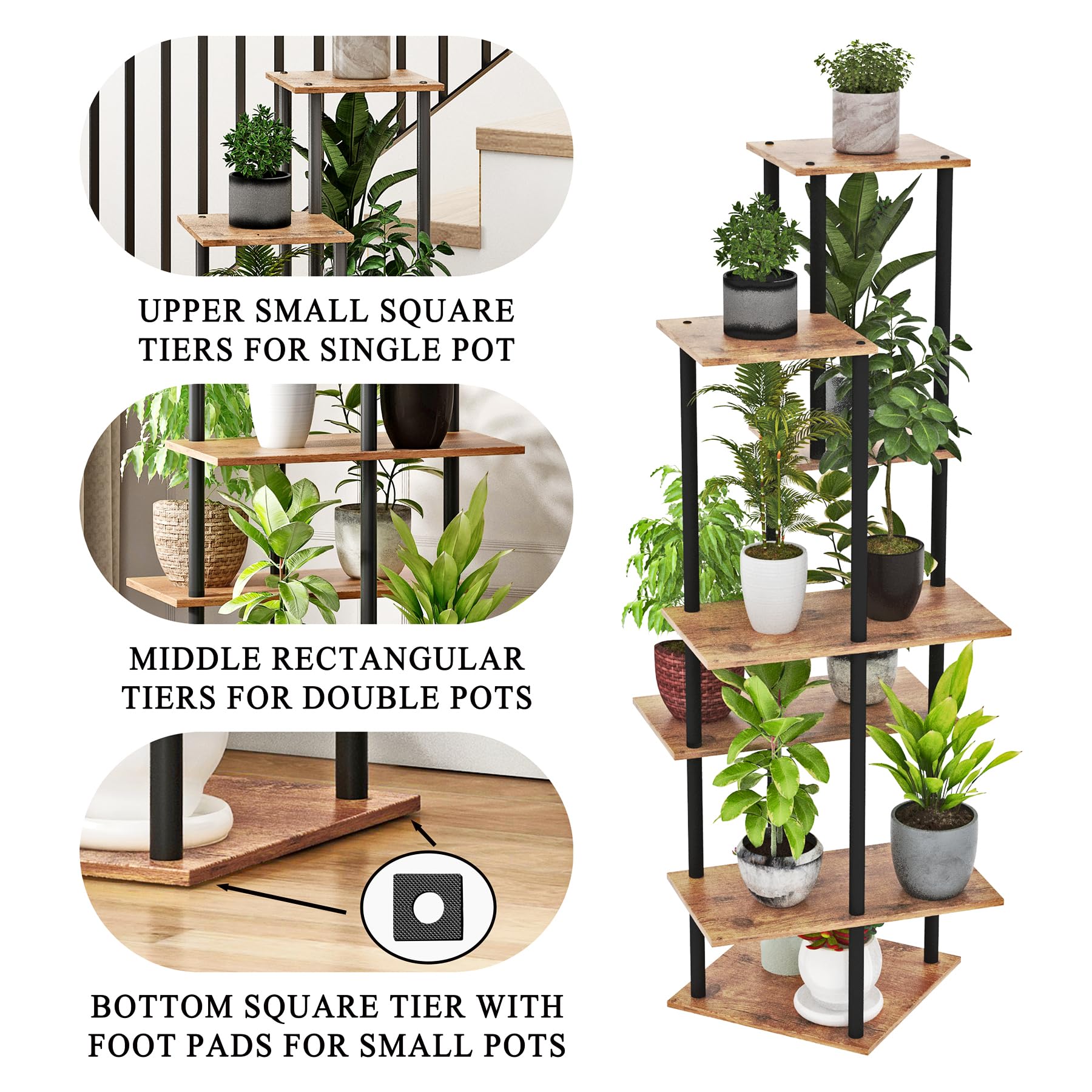 JEPRECO 53" Tall Plant Stand Indoor, 7-Tier Modern Plant Shelf, Corner Flower Pot Holder Organizer for Living Room Balcony Patio Garden, Rustic Brown