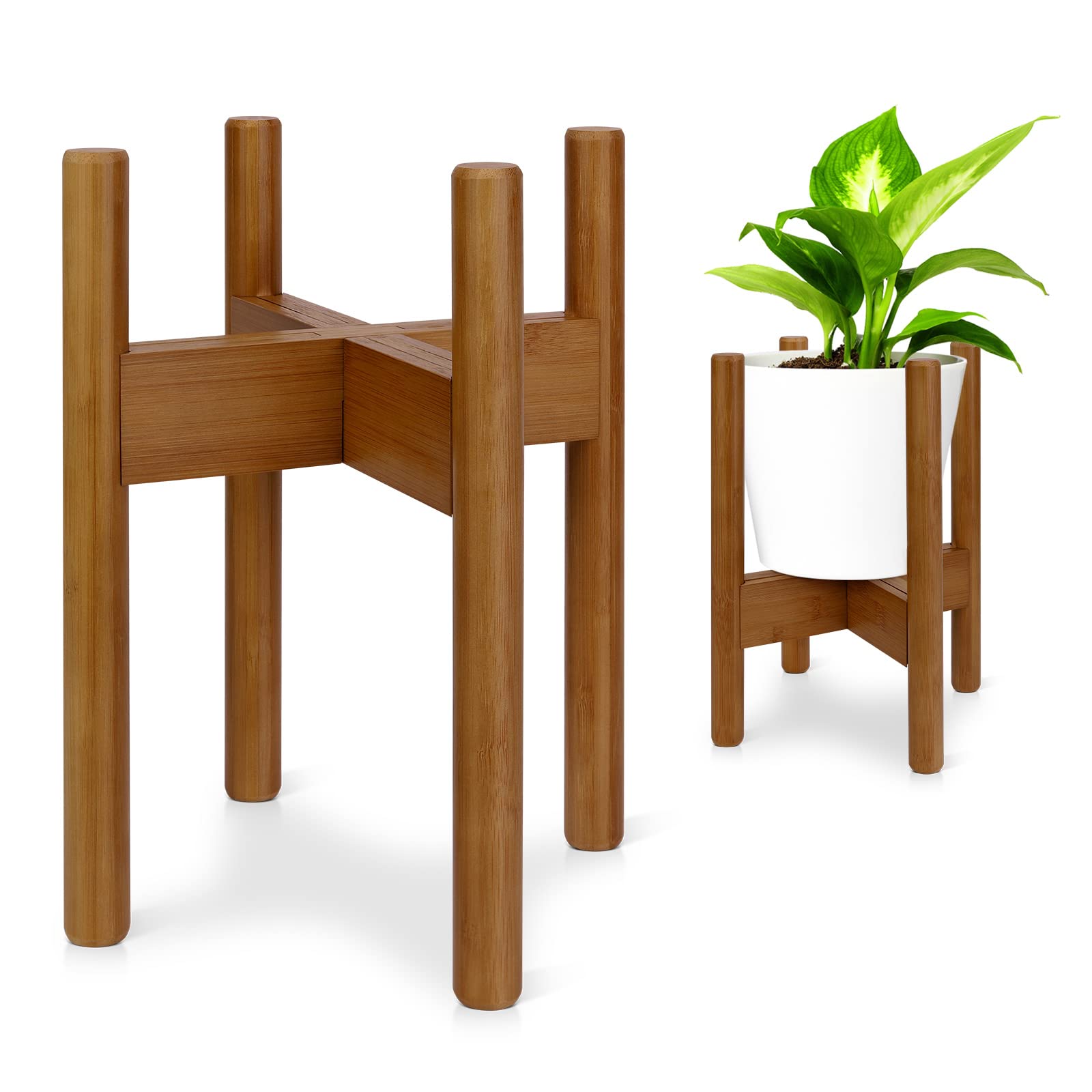 Blvornl 1 Pack Adjustable Plant Stand Indoor, 11.8 in Mid Century Plant Holder, Stable Bamboo Plant Stand for 7-11in Flower Potts (Excluding Potted Plants) (Dark Brown)