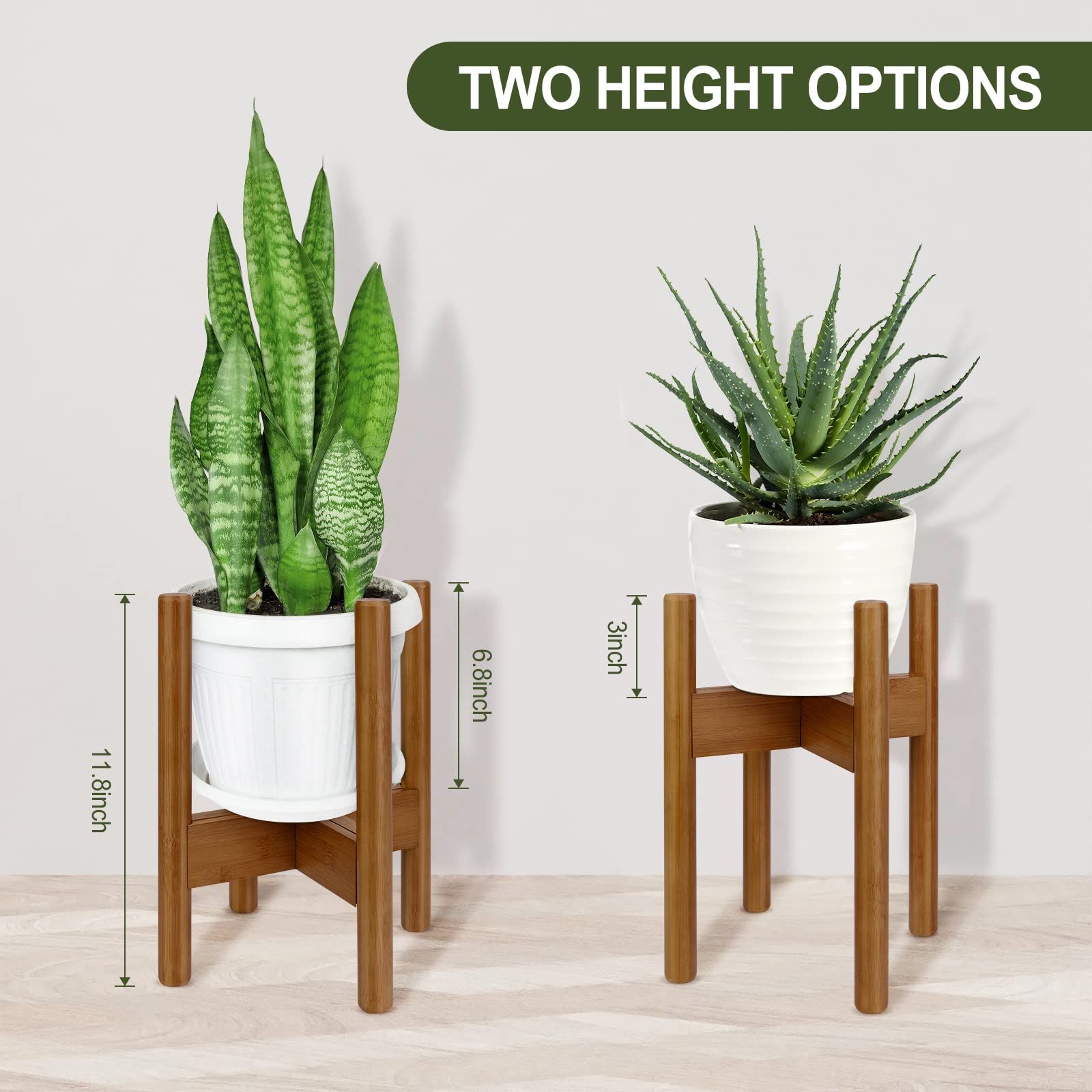 Blvornl 1 Pack Adjustable Plant Stand Indoor, 11.8 in Mid Century Plant Holder, Stable Bamboo Plant Stand for 7-11in Flower Potts (Excluding Potted Plants) (Dark Brown)