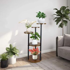 Koalaime 5 Tier Plant Stand Indoor, Metal Wood Plant Stands For Indoor Plants Multiple, Corner Flower Pot Stand Tiered Plants Shelf Stands for Living Room Bedroom, Brown