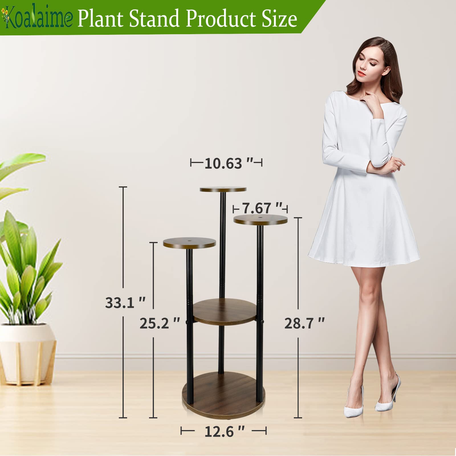 Koalaime 5 Tier Plant Stand Indoor, Metal Wood Plant Stands For Indoor Plants Multiple, Corner Flower Pot Stand Tiered Plants Shelf Stands for Living Room Bedroom, Brown