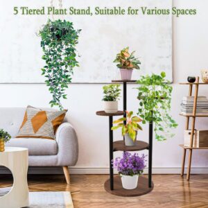 Koalaime 5 Tier Plant Stand Indoor, Metal Wood Plant Stands For Indoor Plants Multiple, Corner Flower Pot Stand Tiered Plants Shelf Stands for Living Room Bedroom, Brown