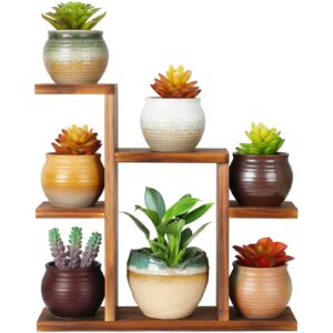 ocbuct small desk plant stand 7 tiers window sill plant shelf tabletop succulent stand wood desktop flower pot stand holder plant rack for windowsill desktop window ledge countertop narrow space