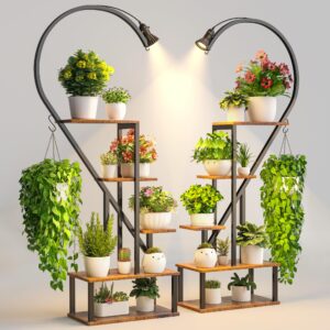 bacekoll plant stand indoor with grow lights, 5 tiered metal plant stand for indoor plants multiple, large plant holder display shelf, half heart shape tall plant rack for living room, patio, balcony