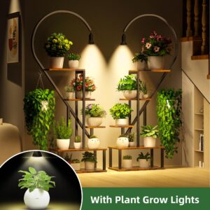 BACEKOLL Plant Stand Indoor with Grow Lights, 5 Tiered Metal Plant Stand for Indoor Plants Multiple, Large Plant Holder Display Shelf, Half Heart Shape Tall Plant Rack for Living Room, Patio, Balcony