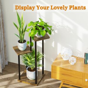 Oppro 3 Tier Plant Stands Indoor, Metal Wood Tiered Corner Plant Stand Pot Holder, Wood Flower Shelf Display Rack for Living Room Bedroom Outdoor Balcony Garden Patio, Black