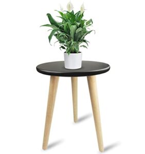 tuohours 14in tall plant stand holder for indoor planters, mid century small round wood table for living room corner floor