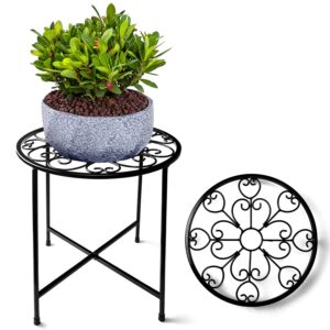 metal plant stand, kabb 15'' tall flower pot stand set of 1, modern rustproof 10-inch round outdoor plant stand | iron art flower stand | plant stool, decorative black plant stands for indoor plants