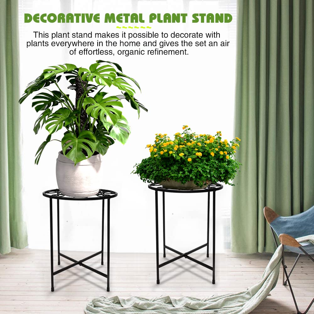 Metal Plant Stand, KABB 15'' Tall Flower Pot Stand Set of 1, Modern Rustproof 10-inch Round Outdoor Plant Stand | Iron Art Flower Stand | Plant Stool, Decorative Black Plant Stands for Indoor Plants