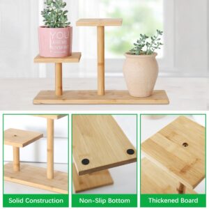 QUMENEY Desktop Plant Stand Indoor Bamboo Mini 3 Tiered Windowsill Shelf Desk Tabletop Shelf Holder Desk Organizer Display Rack for Outdoor Garden Balcony Patio