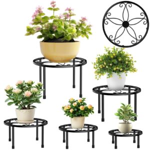 mtcode metal plant stand, 5 pack plant stands for indoor outdoor, flower pot stands for plants, heavy duty planter stand, rustproof iron round plants stand for home, garden decor