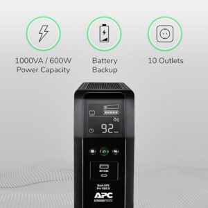 APC UPS 1000VA Sine Wave UPS Battery Backup and Surge Protector, BR1000MS Backup Battery Power Supply with AVR, (2) USB Charger Ports