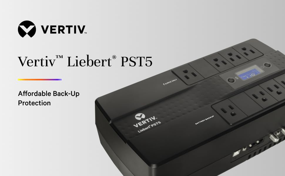 Liebert PST5 UPS - 850VA/500W 120V, LCD Monitoring Screen, Standby Power, 8 Outlets, USB Charging, 3 Year Warranty, Uninterruptible Power Supply, Battery Backup with Surge Protection (PST5-850MT120)