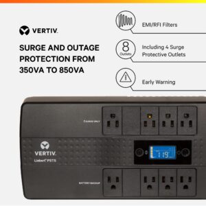 Liebert PST5 UPS - 850VA/500W 120V, LCD Monitoring Screen, Standby Power, 8 Outlets, USB Charging, 3 Year Warranty, Uninterruptible Power Supply, Battery Backup with Surge Protection (PST5-850MT120)