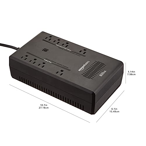 Amazon Basics Standby UPS 600VA 360W Surge Protector Battery Power Backup - 8 Outlets, Black