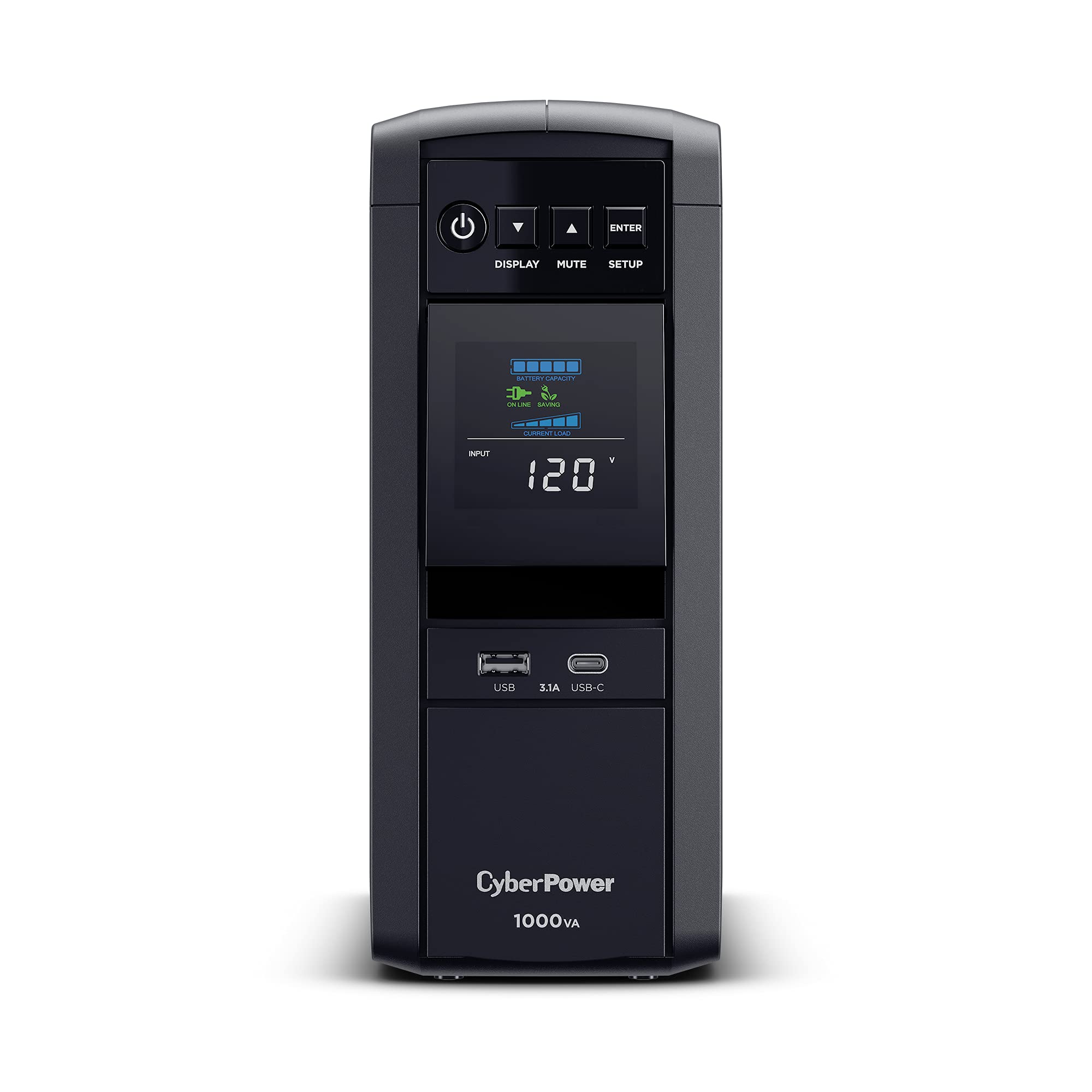 CyberPower CP1000PFCLCD PFC Sinewave UPS System, 1000VA/600W, 10 Outlets, AVR, Mini-Tower, Black