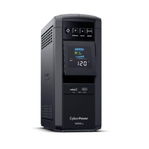 CyberPower CP1000PFCLCD PFC Sinewave UPS System, 1000VA/600W, 10 Outlets, AVR, Mini-Tower, Black