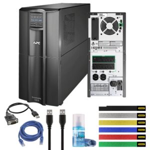 apc 3000va smart ups with smartconnect, smt3000c sinewave ups battery backup, avr, 120v, line interactive uninterruptible power supply with ethernet cable, wire ties & cleaning kit