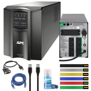 apc 1500va smart ups with smartconnect, smt1500c sinewave ups battery backup, avr, 120v, line interactive uninterruptible power supply with ethernet cable, wire ties & cleaning kit