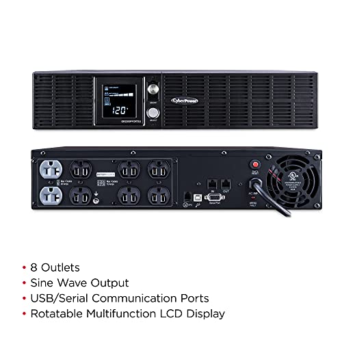 CyberPower OR2200PFCRT2U PFC Sinewave UPS System, 2000VA/1540W, 8 Outlets, AVR, 2U Rack/Tower