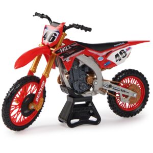 supercross, authentic justin hill 1:10 scale collector die-cast toy motorcycle replica with race stand, for collectors and kids age 5 and up