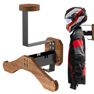 boldbypin helmet holder motorcycle helmet rack wall mount, solid wood & heavy duty steel helmet wall mount for motorcycle/football/cycling skiing/tactical gear wall hanger