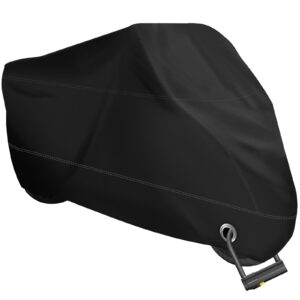 xyzctem motorcycle cover -waterproof outdoor storage bag,made of heavy duty material, fits up to 87" harley davison and all motors(black& lockholes& professional windproof strap)