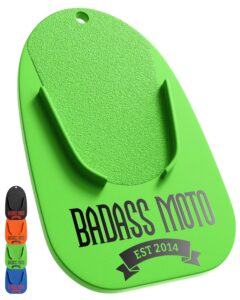 badass moto motorcycle kickstand pads - motorcycle pads durable motorcycle kickstand plate, biker kick stand, motorcycle stand pad - park your bike on hot pavement, grass, soft ground - go fast green