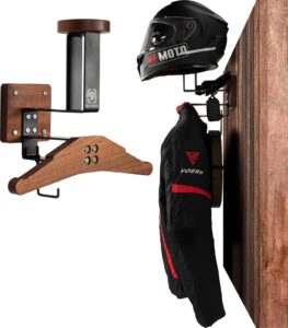 onetigris motorcycle helmet holder wall mount, tactical gear holder with helmet stand and plate carrier hanger, solid wood wall rack organizer & display for police, football, cycling gear