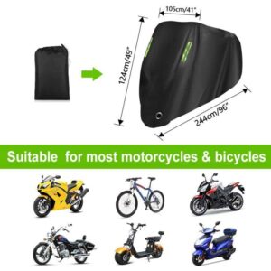 Motorcycle Cover All Season,Universal Weather Quality Waterproof Sun Outdoor Protection Scooter Shelter Tear Proof Night Reflective & Lock-Holes Storage Bag Fits up to 97" Motorcycles