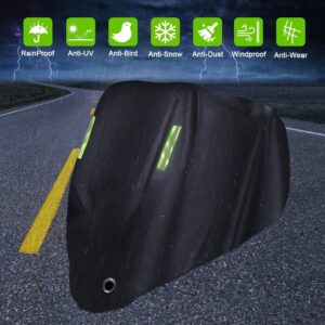 Motorcycle Cover All Season,Universal Weather Quality Waterproof Sun Outdoor Protection Scooter Shelter Tear Proof Night Reflective & Lock-Holes Storage Bag Fits up to 97" Motorcycles