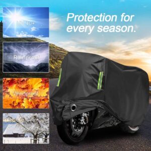 Motorcycle Cover All Season,Universal Weather Quality Waterproof Sun Outdoor Protection Scooter Shelter Tear Proof Night Reflective & Lock-Holes Storage Bag Fits up to 97" Motorcycles