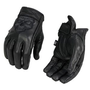 milwaukee leather men's black leather ‘reflective skull’ motorcycle hand gloves w/gel padded palm mg7570 - large