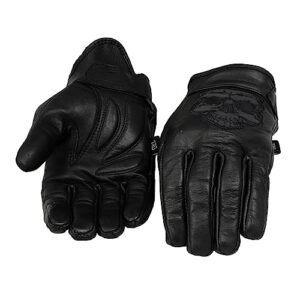 Milwaukee Leather Men's Black Leather ‘Reflective Skull’ Motorcycle Hand Gloves W/Gel Padded Palm MG7570 - Large