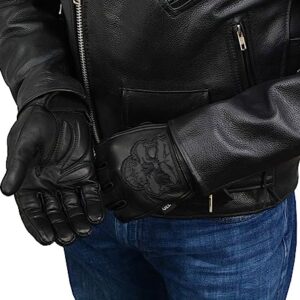 Milwaukee Leather Men's Black Leather ‘Reflective Skull’ Motorcycle Hand Gloves W/Gel Padded Palm MG7570 - Large