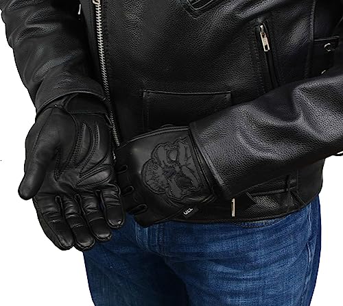 Milwaukee Leather Men's Black Leather ‘Reflective Skull’ Motorcycle Hand Gloves W/Gel Padded Palm MG7570 - Large