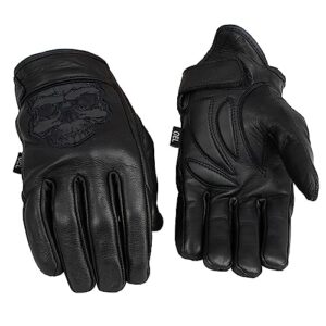 Milwaukee Leather Men's Black Leather ‘Reflective Skull’ Motorcycle Hand Gloves W/Gel Padded Palm MG7570 - Large