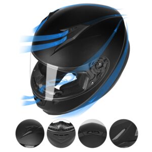 GLX GX11 Compact Lightweight Full Face Motorcycle Street Bike Helmet with Extra Tinted Visor DOT Approved (Matte Black, Medium)