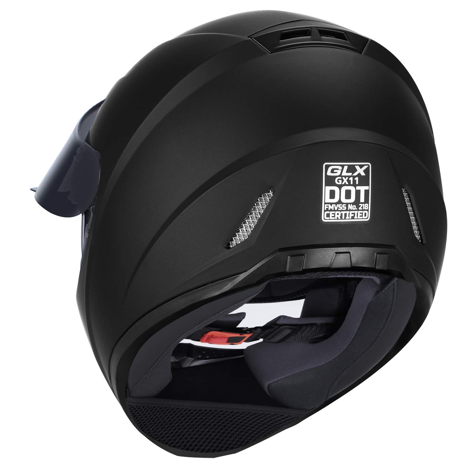 GLX GX11 Compact Lightweight Full Face Motorcycle Street Bike Helmet with Extra Tinted Visor DOT Approved (Matte Black, Medium)