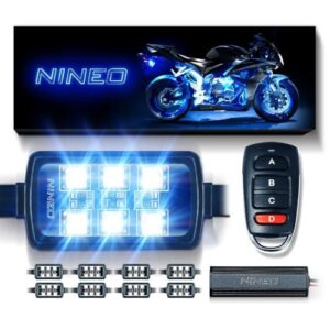 nineo 8pcs motorcycle led light kit with brake light, motorcycle underglow lights with remote control fit for most motorcycles carts trikes cruiser scooter atv utv - pack of 8