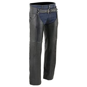 milwaukee leather chaps for men's black premium leather- classic jean style pockets motorcycle riders chap- lkm5781 - x-large