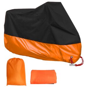 acelane motorcycle cover, all season waterproof outdoor dustproof durable vehicle cover with lock holes fits up to 116 inches for harley davidson, honda, suzuki,yamaha and more