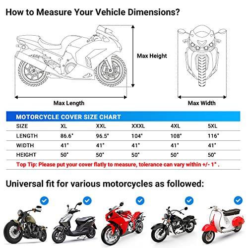 Favoto Motorcycle Cover Reflective 96.5 inches Length All Season Universal Weather Waterproof Sun Outdoor Protection with Lock-Holes & Storage Bag Motorbike Vehicle Cover