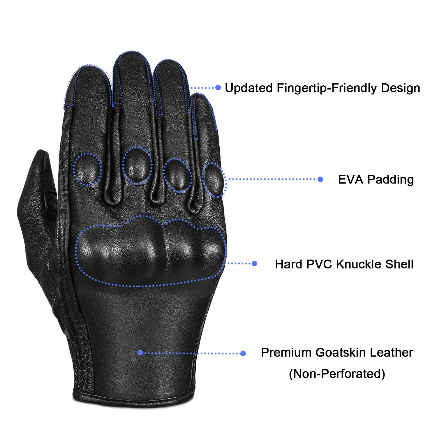 Superbike Full finger Goat Skin Leather Touchscreen Motorcycle Gloves Non-Perforated, M