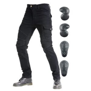 men's motorcycle riding pants denim jeans protect pads equipment with knee and hip armor pads ves6 (black, xl=34)