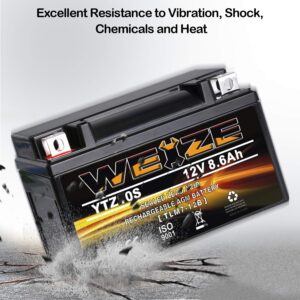 Weize YTZ10S-BS High Performance - Maintenance Free - Sealed AGM Motorcycle Battery Compatible With Yamaha Honda