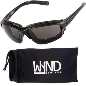 wynd blocker motorcycle riding glasses extreme sports wrap sunglasses, black, smoke